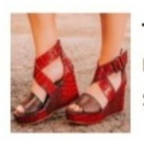Freebird by Steven | Shoes | Freebird By Steven Terra Red Leather Croco Wedge Sandals Size 1 New ...